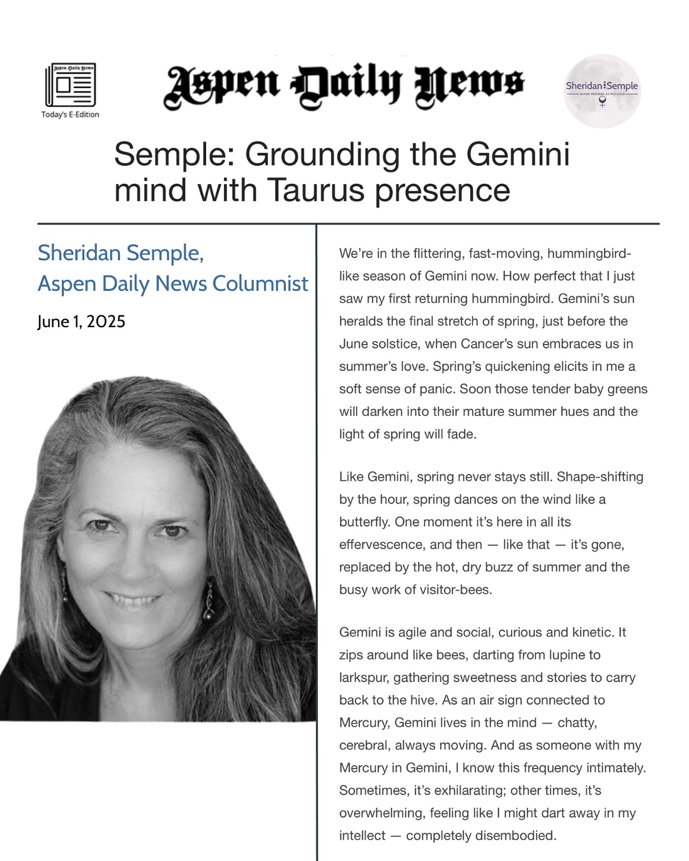 Grounding the Gemini mind with Taurus presence - Sheridan Semple